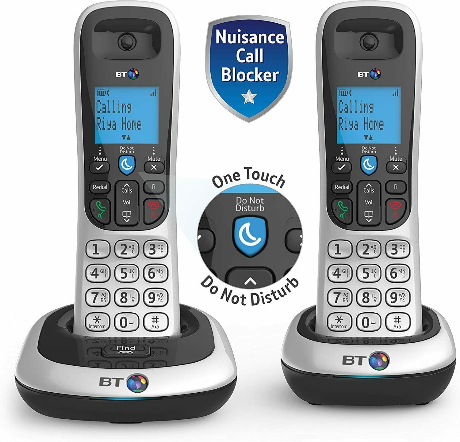 BT 2200 Twin Digital Cordless Phone Nuisance Call Blocker Handsfree (R