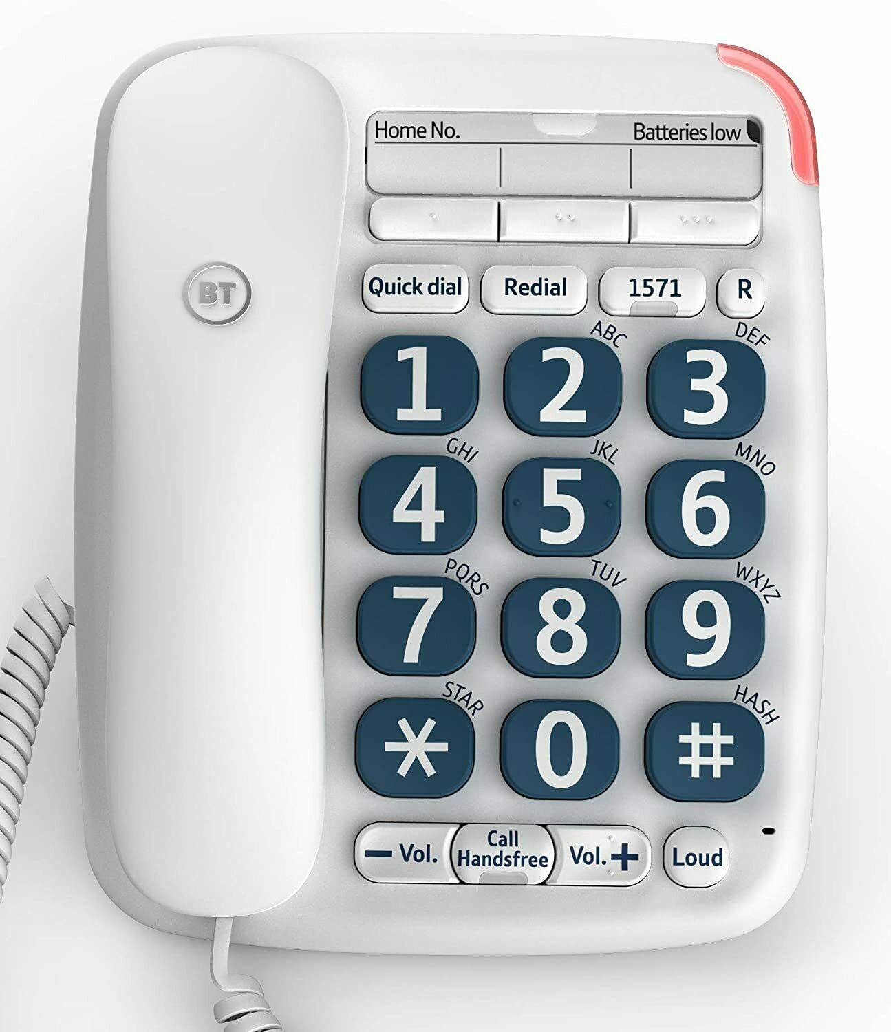 BT Big Button 200 Corded Landline Home Telephone Handsfree White (Rene